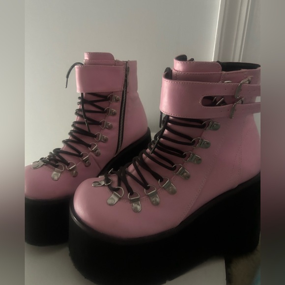 Demonia | Shoes | Pink And Black Authentic Demonias Platform Boots Faux ...